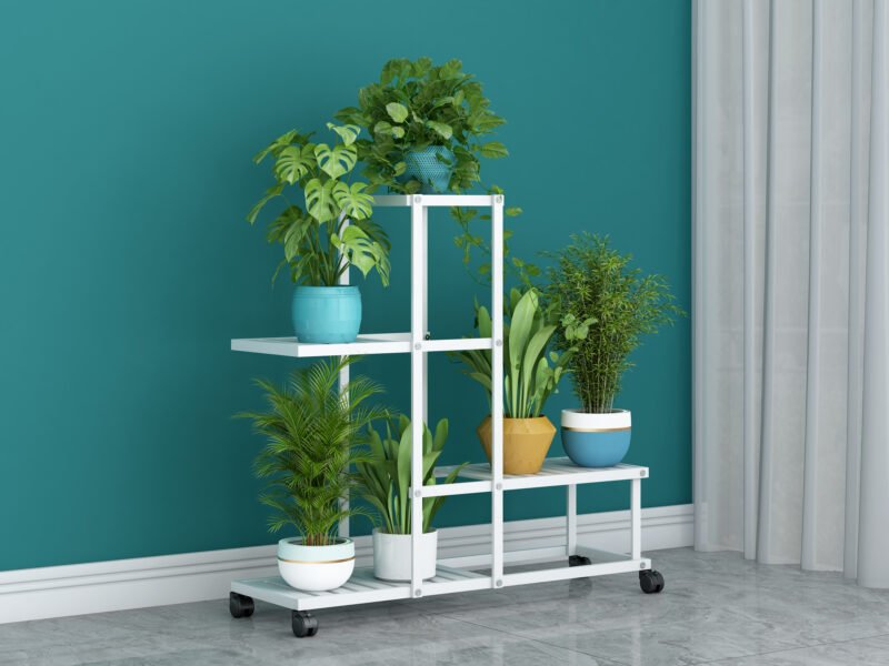 4 Tier Stylish Steel Movable Plant Stand - Home Space